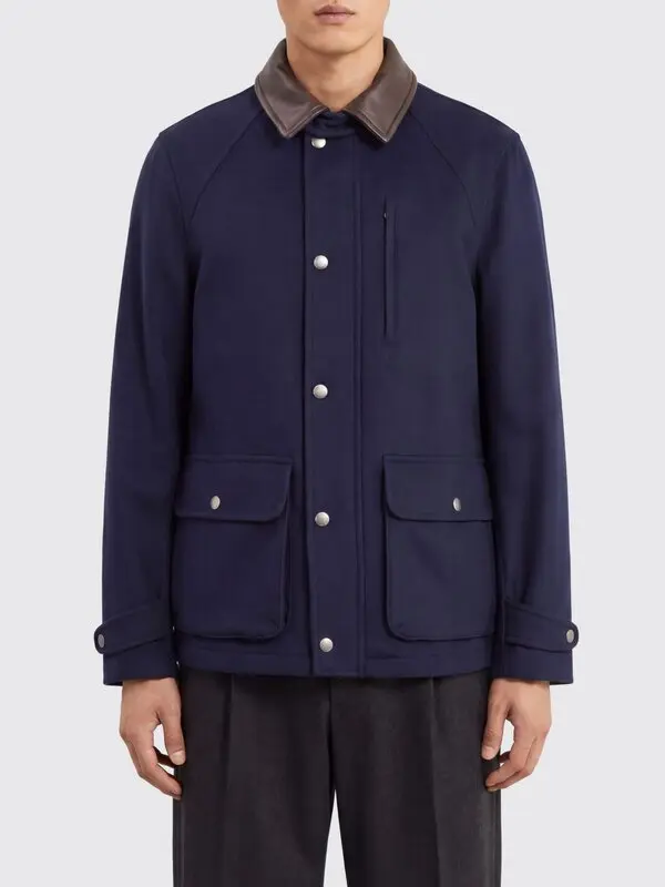 Brunello Cucinelli Single-breasted Short Virgin Wool Coat With Leather Collar