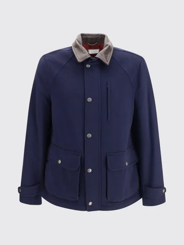 Brunello Cucinelli Single-breasted Short Virgin Wool Coat With Leather Collar