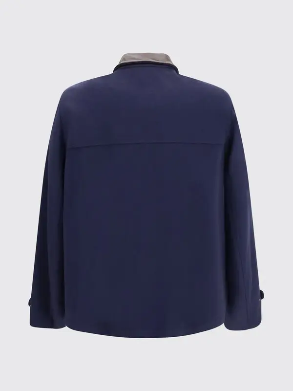Brunello Cucinelli Single-breasted Short Virgin Wool Coat With Leather Collar