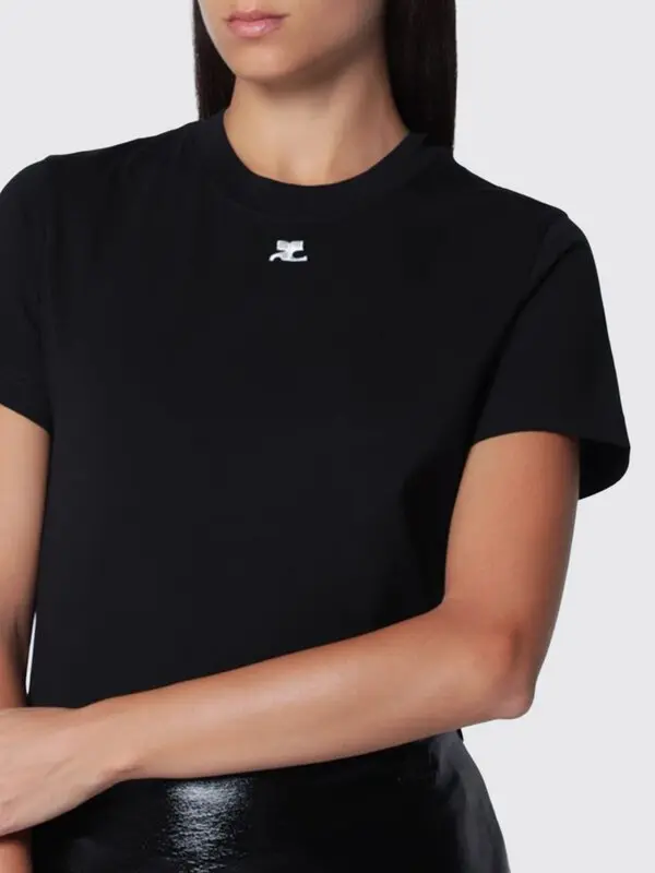 COURREGES Cotton Crewneck T-shirt With Contrasting Logo