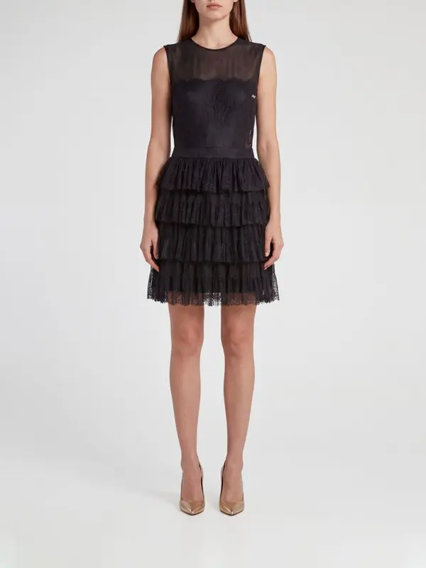 Elisabetta Franchi A-line Off-the-shoulder Lace And Tulle Mini Dress With Ruffles