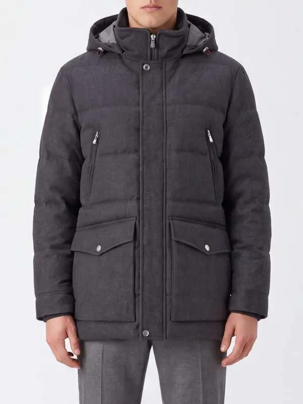 Brunello Cucinelli Padded Wool Parka With Detachable Hood - Charcoal