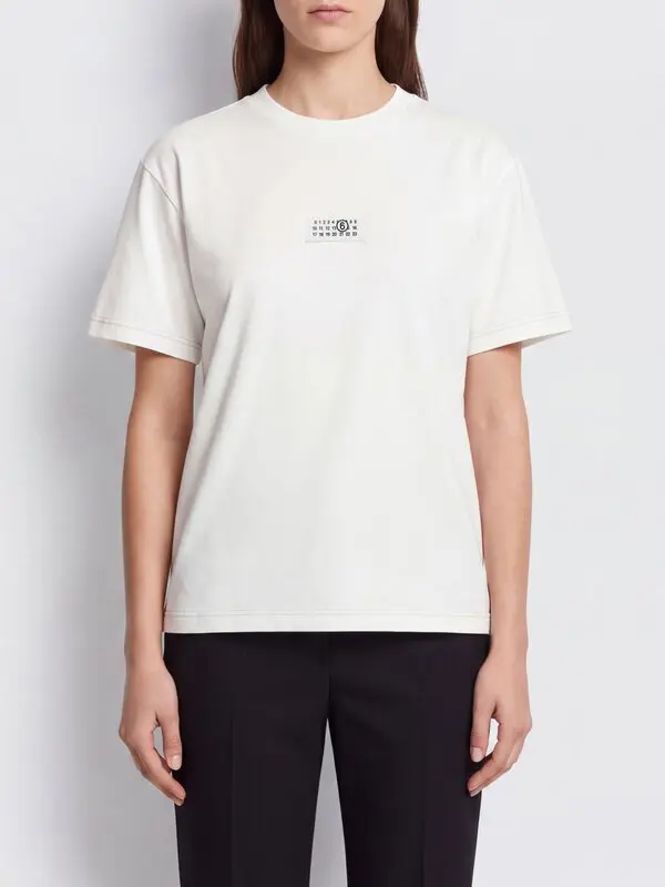 MAISON MARGIELA Crewneck Cotton T-shirt With Numeric Logo Print - Beige