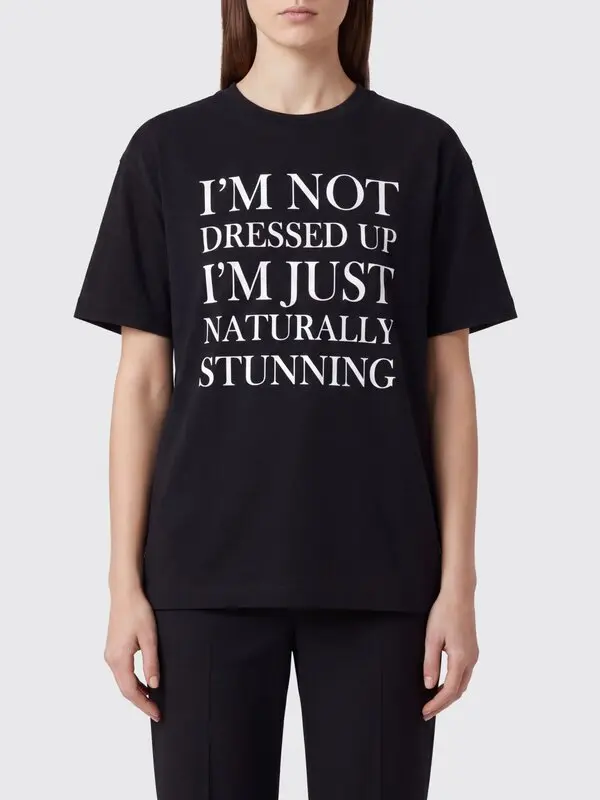 Elisabetta Franchi Cotton T-shirt With Slogan Print And Back Logo - Black
