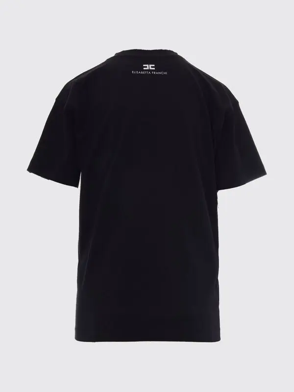 Elisabetta Franchi Cotton T-shirt With Slogan Print And Back Logo - Black