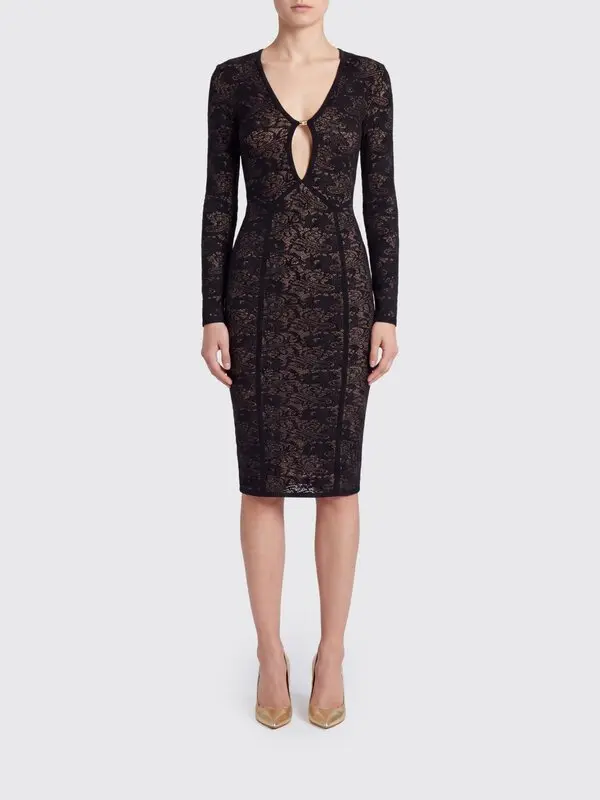 Elisabetta Franchi Lace Midi Sheath Dress With Cut-out Details