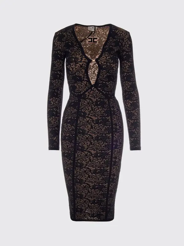 Elisabetta Franchi Lace Midi Sheath Dress With Cut-out Details