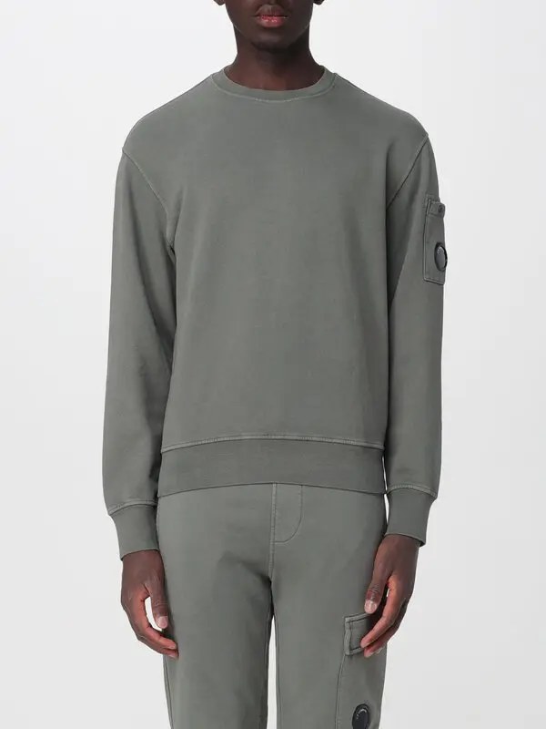 C.P. COMPANY Crewneck Cotton Sweatshirt With Sleeve Logo Patch