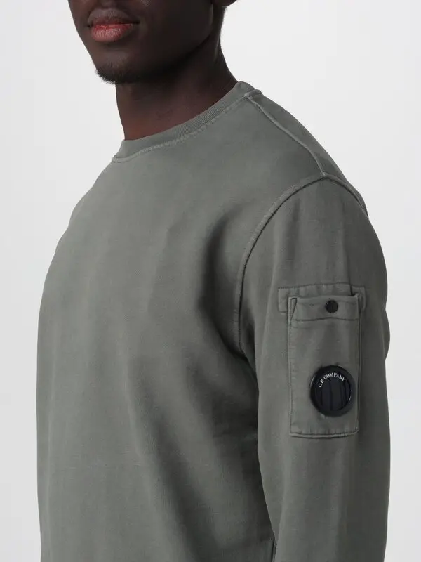 C.P. COMPANY Crewneck Cotton Sweatshirt With Sleeve Logo Patch