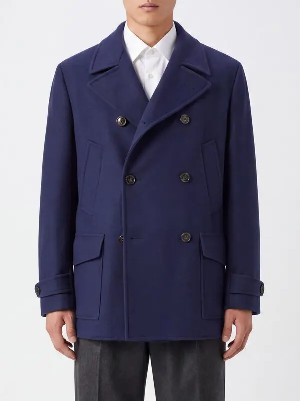 Brunello Cucinelli Double-breasted Caban Coat In Pure Merino Wool With Lapels