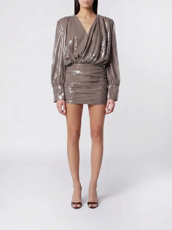 ROTATE BY BIRGER CHRISTENSEN Long-sleeved Sequin Mini Evening Dress In Recycled Polyester