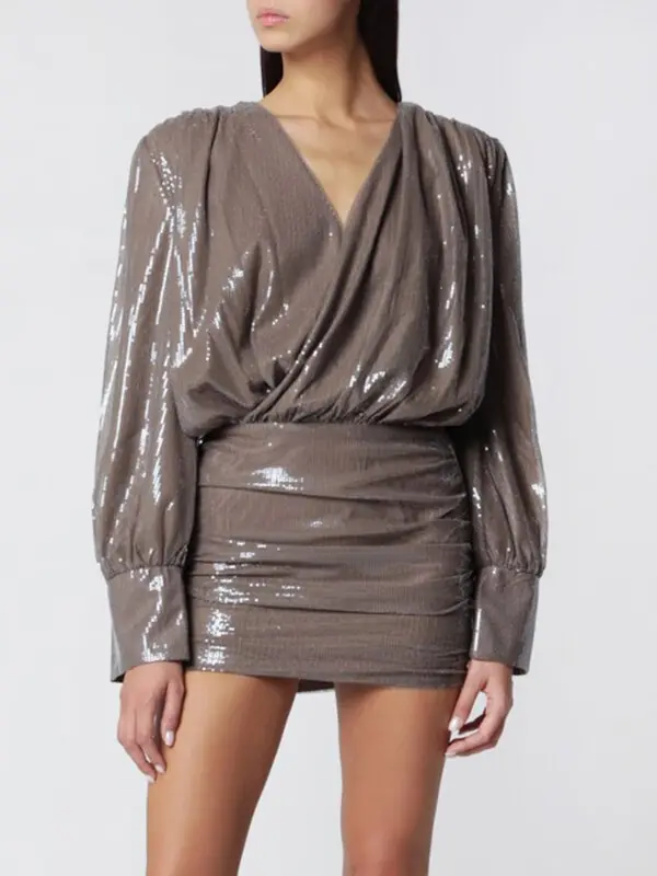 ROTATE BY BIRGER CHRISTENSEN Long-sleeved Sequin Mini Evening Dress In Recycled Polyester