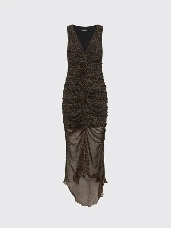 ROTATE BY BIRGER CHRISTENSEN Animalier Print Ruched Off-the-shoulder Midi Sheath Dress