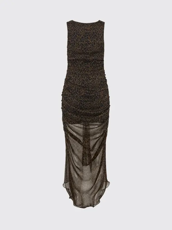 ROTATE BY BIRGER CHRISTENSEN Animalier Print Ruched Off-the-shoulder Midi Sheath Dress