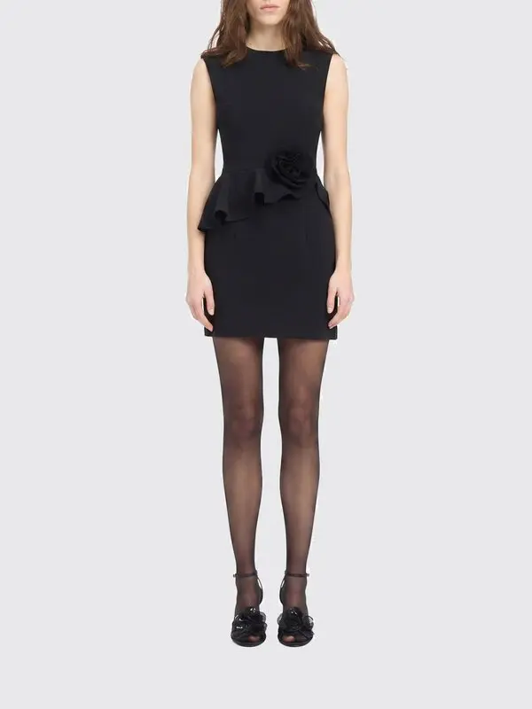 ROTATE BY BIRGER CHRISTENSEN Sleeveless Crêpe Sheath Mini Dress With Flower Appliqué And Ruffles