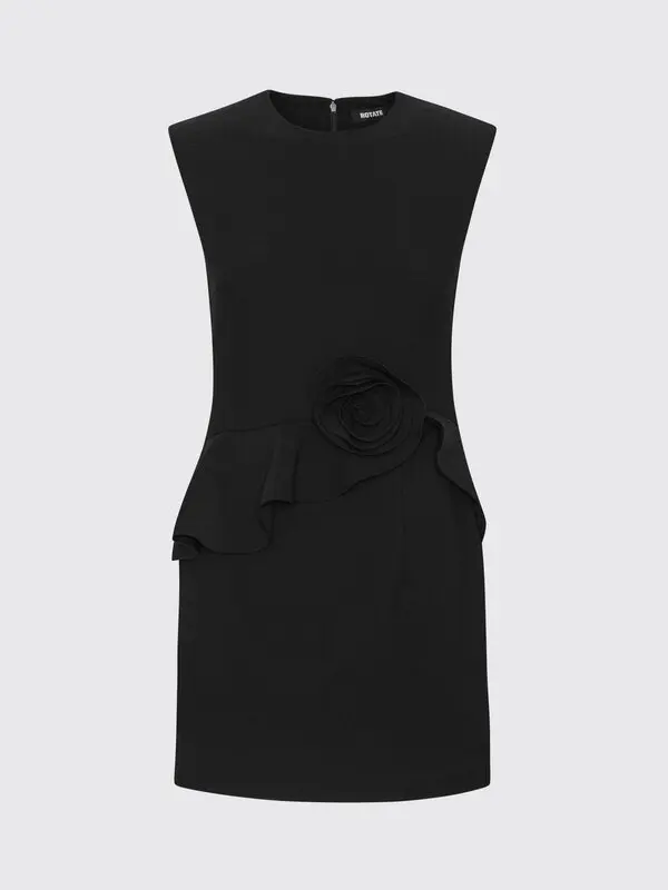 ROTATE BY BIRGER CHRISTENSEN Sleeveless Crêpe Sheath Mini Dress With Flower Appliqué And Ruffles