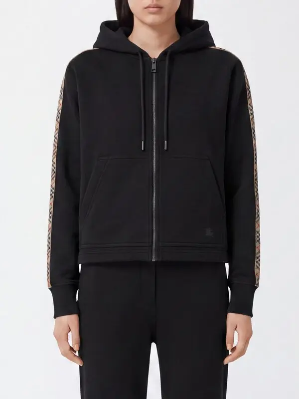 Burberry Hooded Zip-up Cotton Sweatshirt With Embroidered Ekd Logo - Black