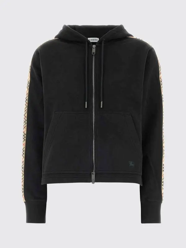 Burberry Hooded Zip-up Cotton Sweatshirt With Embroidered Ekd Logo - Black