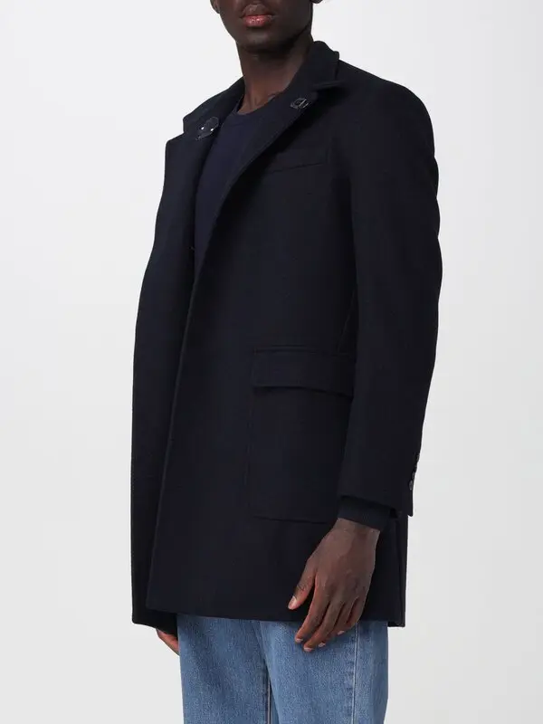 FAY Wool Short Coat With High Collar And Iconic Metal Hook