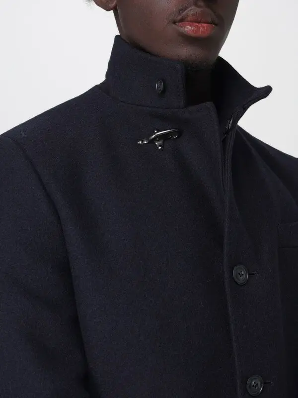 FAY Wool Short Coat With High Collar And Iconic Metal Hook