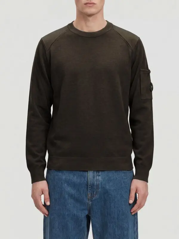 C.P. COMPANY Wool Crewneck Jumper With Long Sleeves And Patch Pocket - Brown