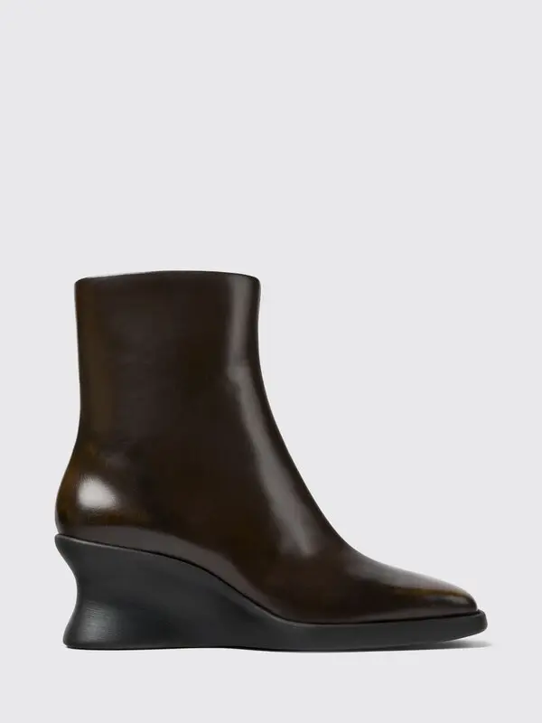 Camper Louise Smooth Leather Wedge Ankle Boots With Squared Toe
