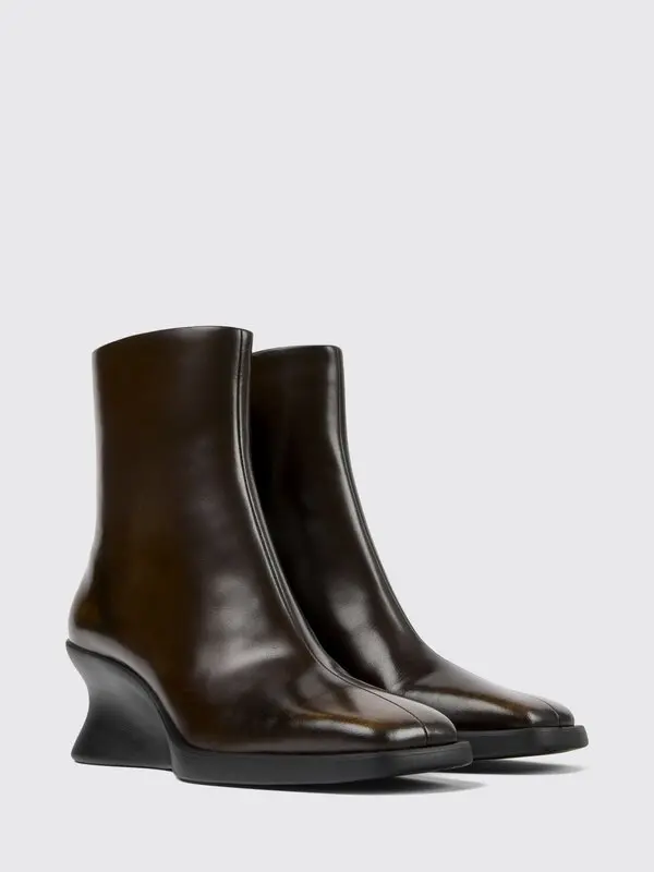 Camper Louise Smooth Leather Wedge Ankle Boots With Squared Toe
