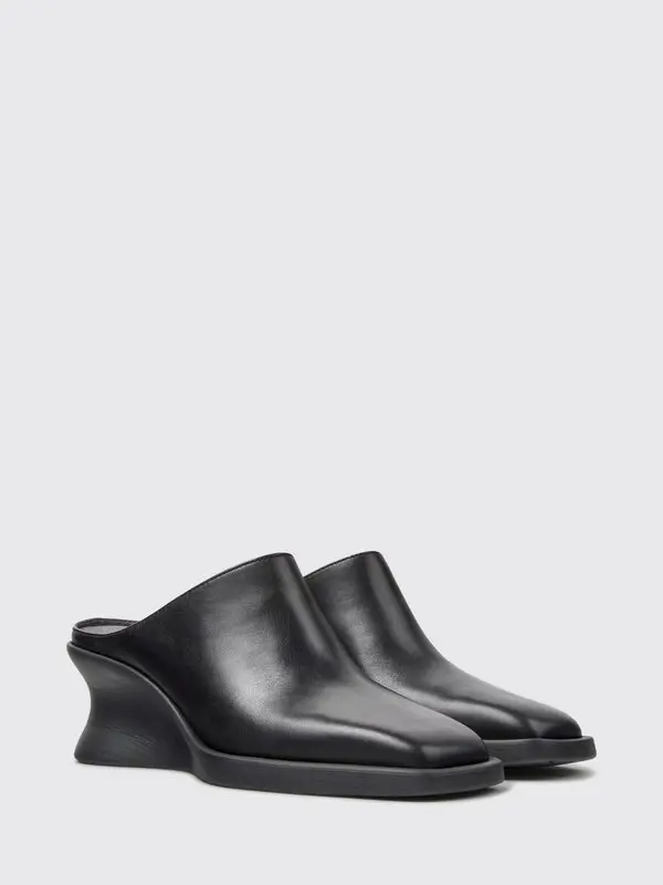 Camper Louise Calf Leather Wedge Mules With Square Toe