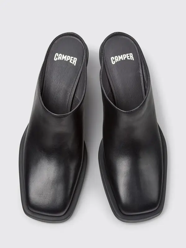 Camper Louise Calf Leather Wedge Mules With Square Toe