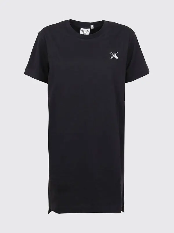 Kenzo Cotton T-shirt Mini Dress With Sequins And Asymmetrical Hem