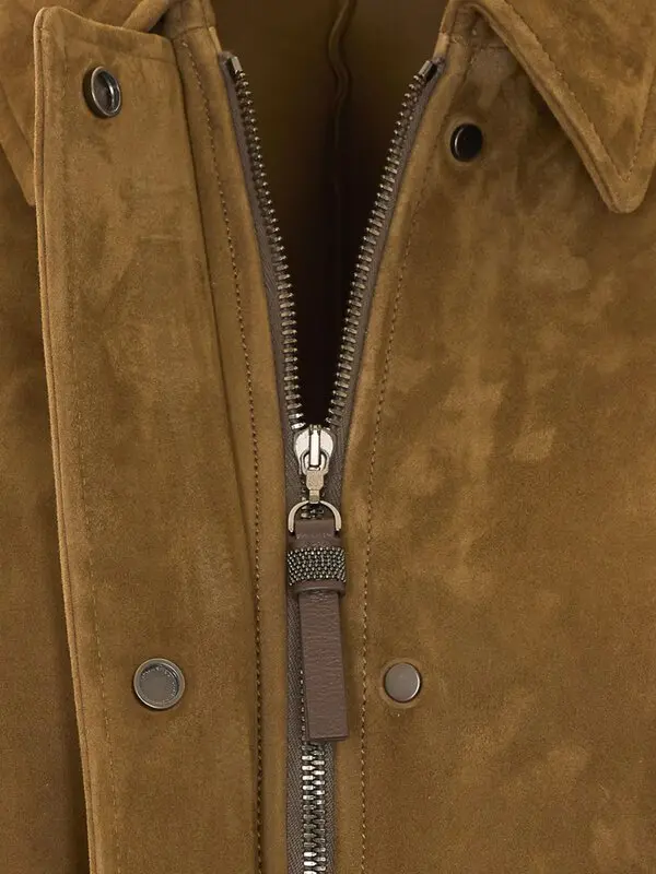 Brunello Cucinelli Suede Bomber Jacket With Concealed Fastening - Green