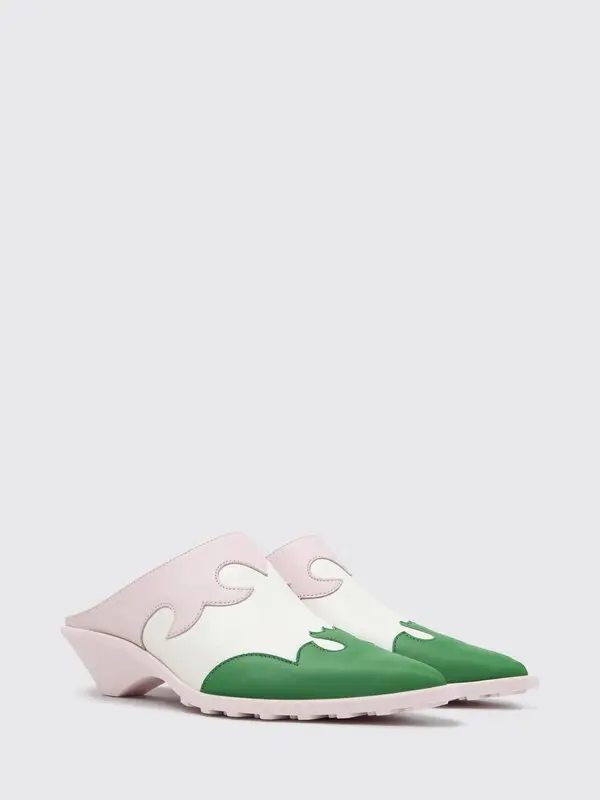 Camper Anita Smooth Calfskin Mules With Low Flared Heel