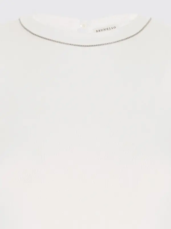 Brunello Cucinelli Long-sleeved Cotton T-shirt With Monili Embroidery - White