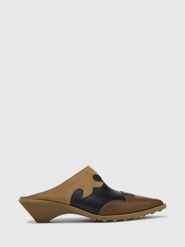 Camper Anita Smooth Calfskin Mules With Low Flared Heel