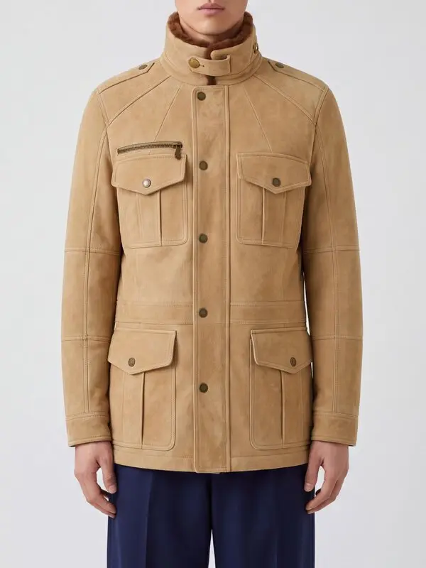 Brunello Cucinelli Shearling Utility Jacket With High Neck And Patch Pockets