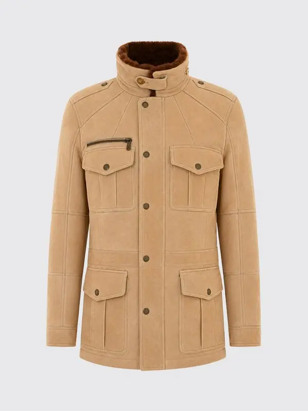 Brunello Cucinelli Shearling Utility Jacket With High Neck And Patch Pockets