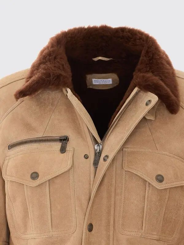 Brunello Cucinelli Shearling Utility Jacket With High Neck And Patch Pockets
