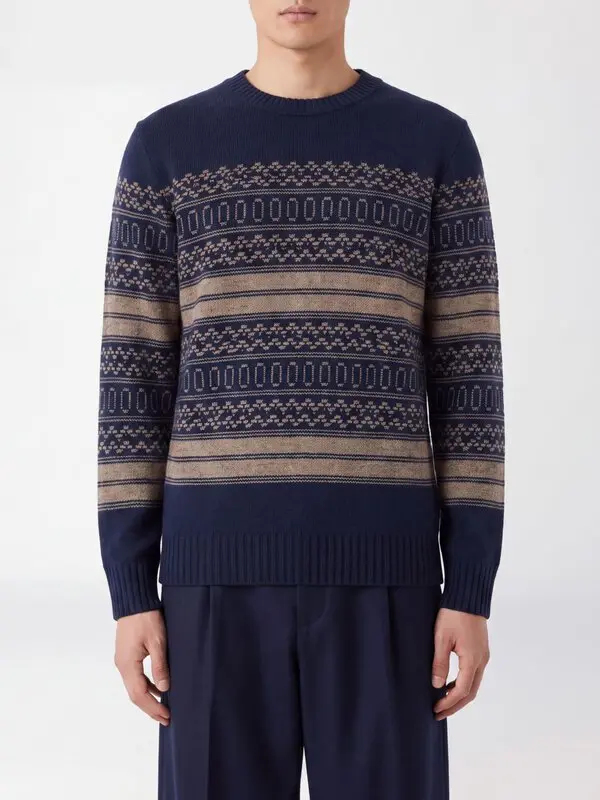 Brunello Cucinelli Jacquard Crewneck Sweater In Alpaca And Cashmere Blend