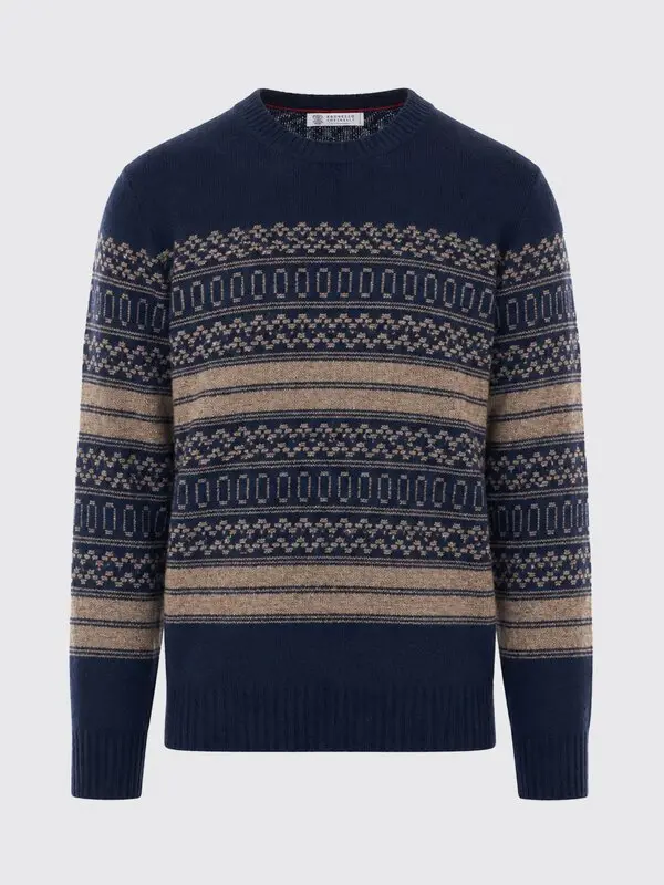 Brunello Cucinelli Jacquard Crewneck Sweater In Alpaca And Cashmere Blend