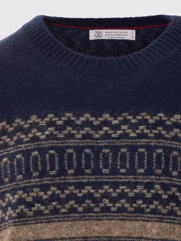 Brunello Cucinelli Jacquard Crewneck Sweater In Alpaca And Cashmere Blend