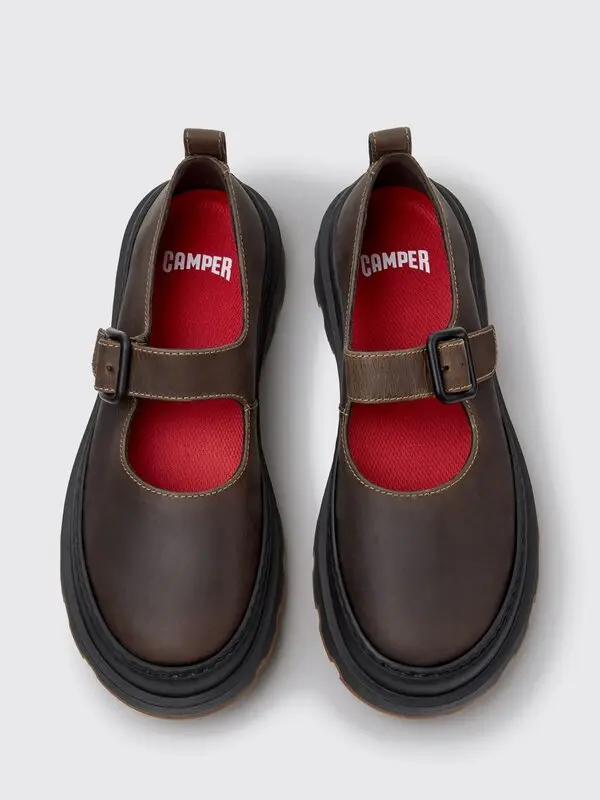 Camper Brutus+ Leather Mary Jane Ballet Pumps With Notched Sole