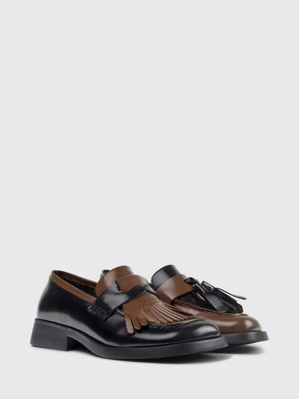 Camper Twins Leather Penny Loafers With Two-tone Design And Fringes