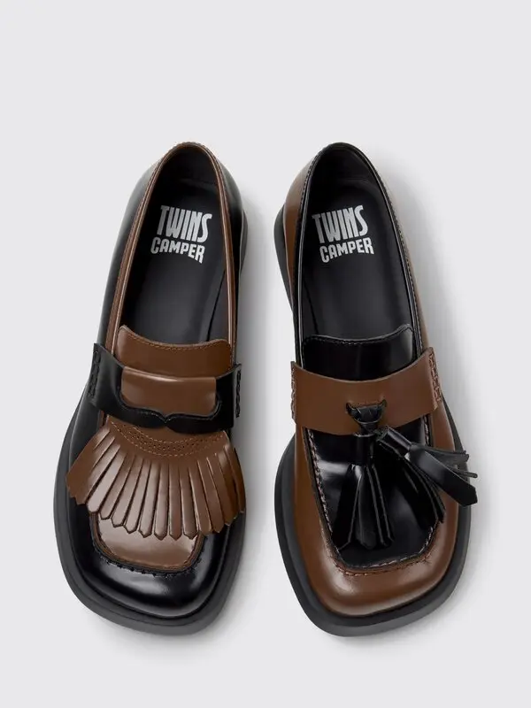 Camper Twins Leather Penny Loafers With Two-tone Design And Fringes