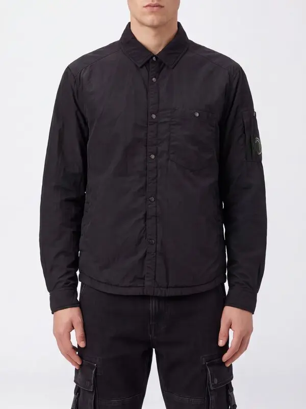 C.P. COMPANY Recycled Nylon Zip-up Shirt Jacket With Classic Collar - Black