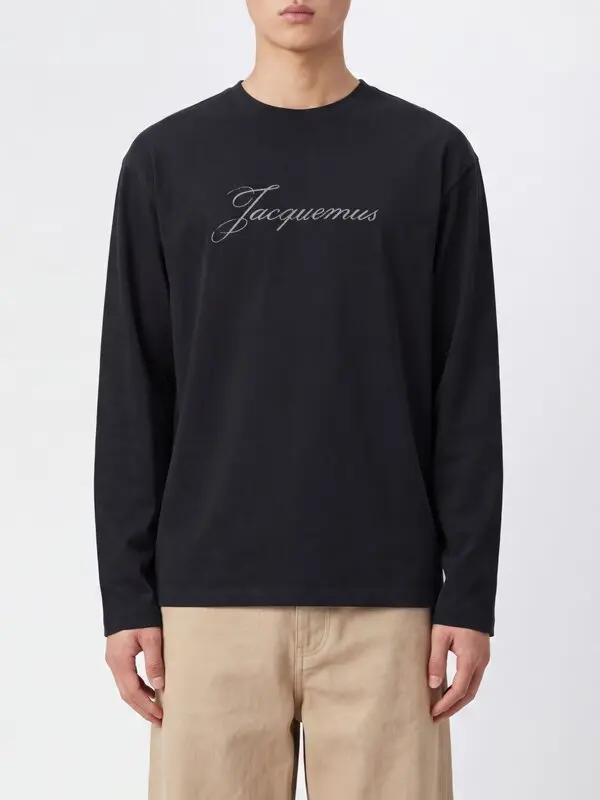 Jacquemus Long-sleeved Organic Cotton And Hemp T-shirt With Logo Print - Black