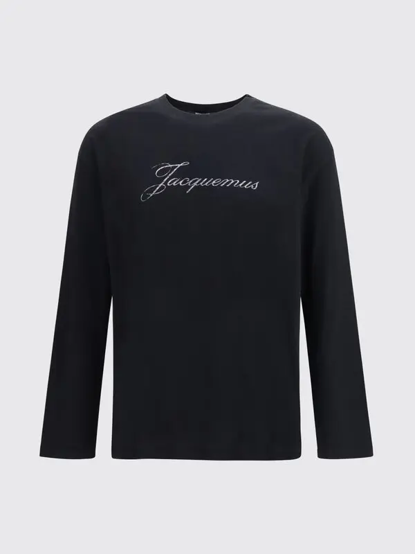 Jacquemus Long-sleeved Organic Cotton And Hemp T-shirt With Logo Print - Black