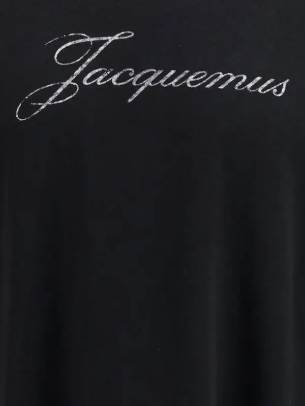Jacquemus Long-sleeved Organic Cotton And Hemp T-shirt With Logo Print - Black
