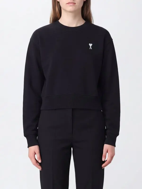 AMI Paris Crewneck Sweatshirt With Embroidered Logo - Black