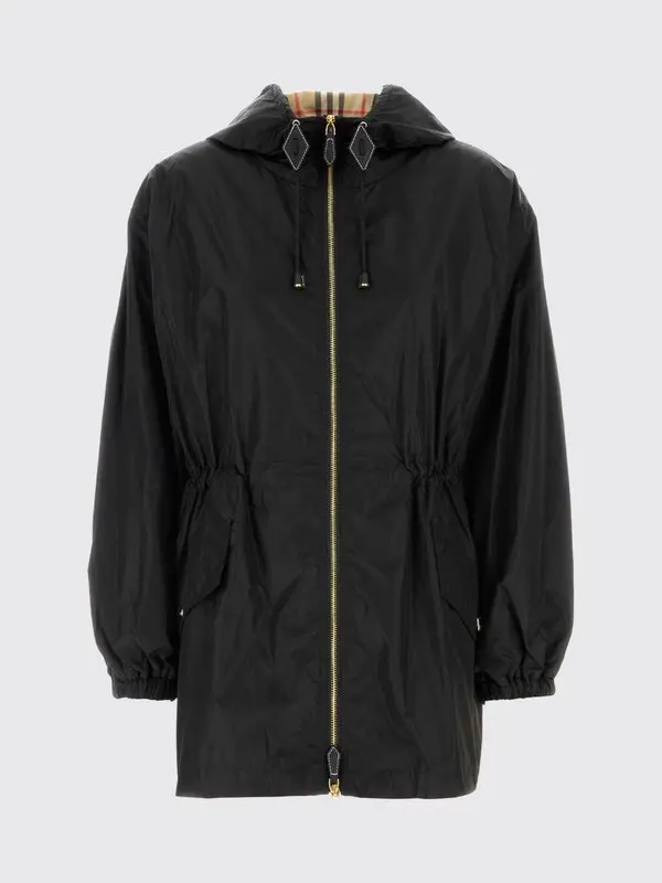 Burberry Cropped Hooded Nylon Windbreaker Jacket With Zip Fastening