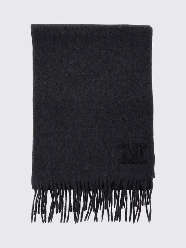 Max Mara 100% Pure Cashmere Scarf With Embroidered Logo Detail - Grey